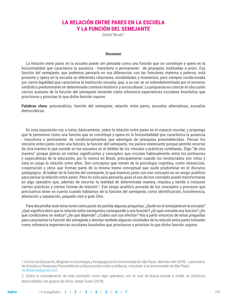 Revah La relación entre pares en la escuela y la función del semejante ...