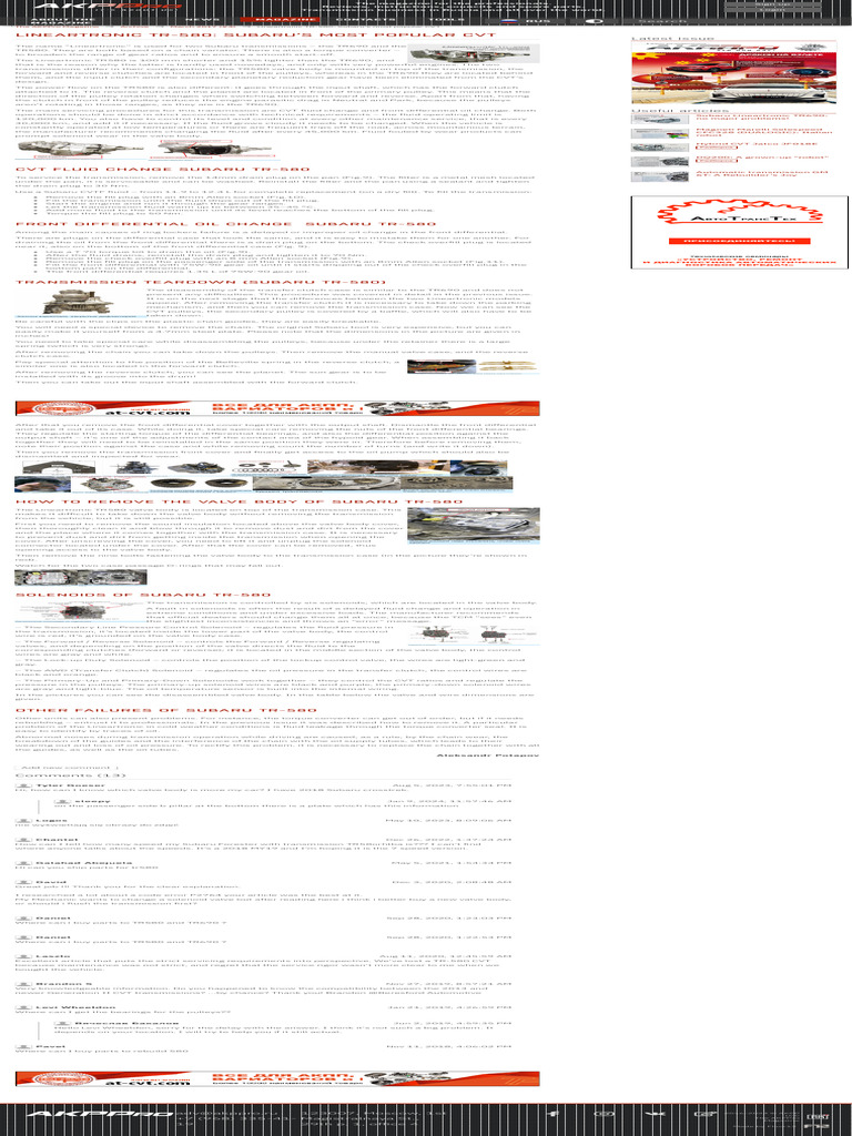 Lineartronic TR-580: Subaru's Most Popular CVT - The AKPPro Magazine ...