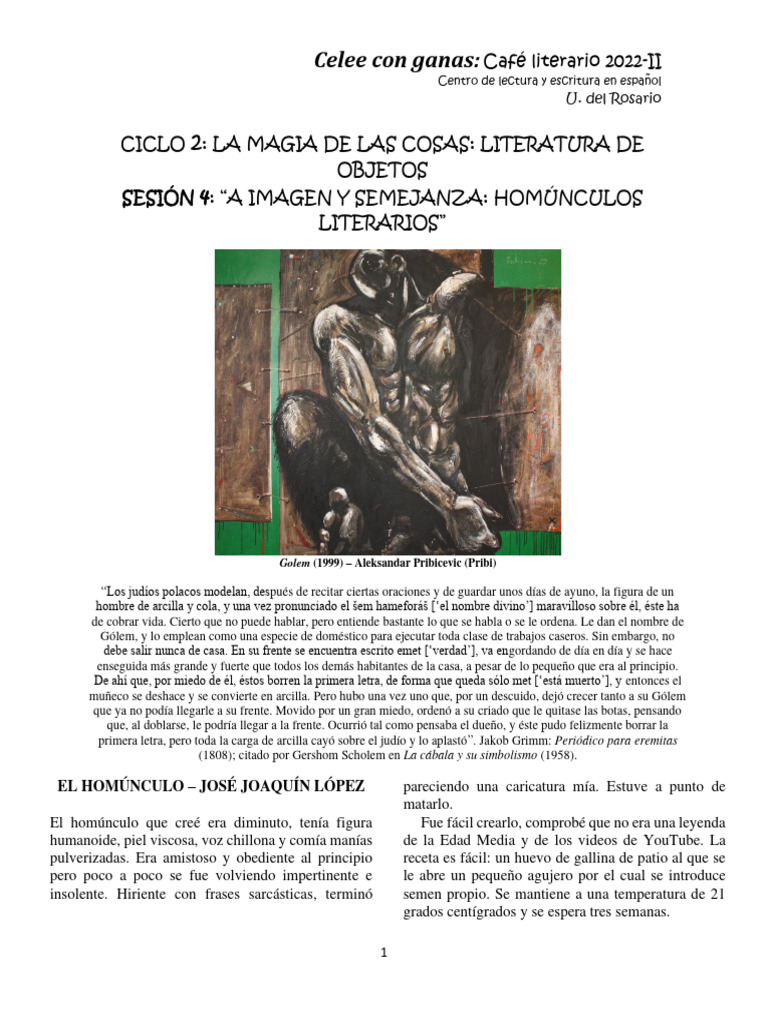 Sesión 4. A Imagen y Semejanza - Homúnculo Literarios | PDF
