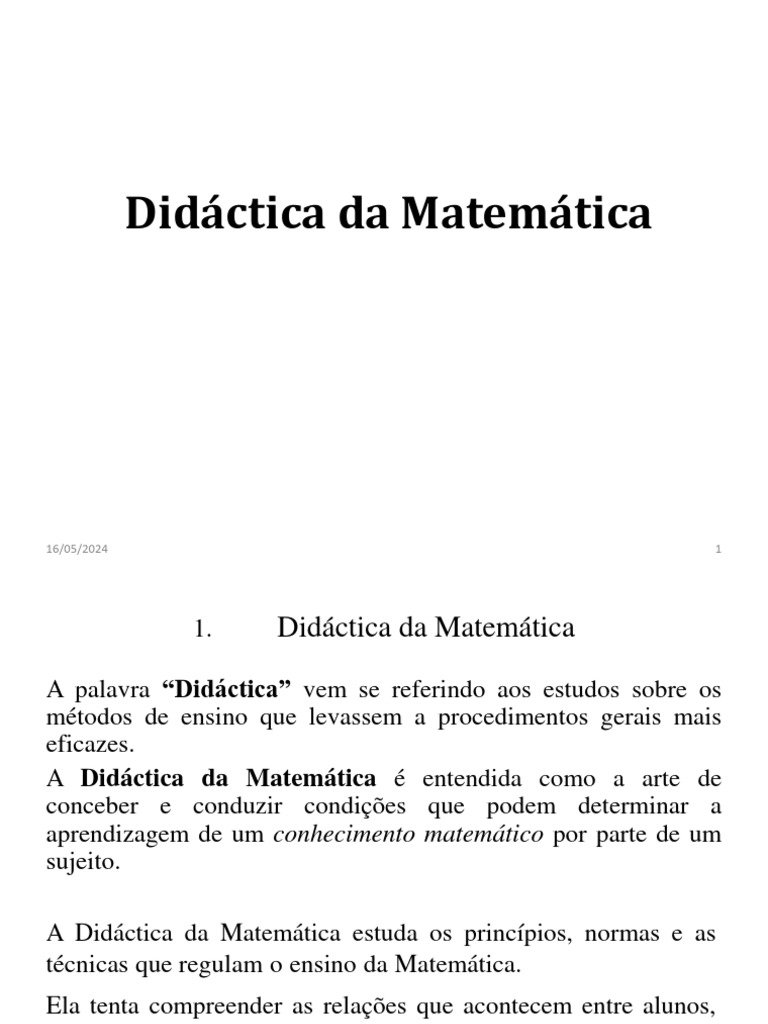 Didáctica da Matemática: Métodos e Teorias | PDF | Aprendizado | Psicologia