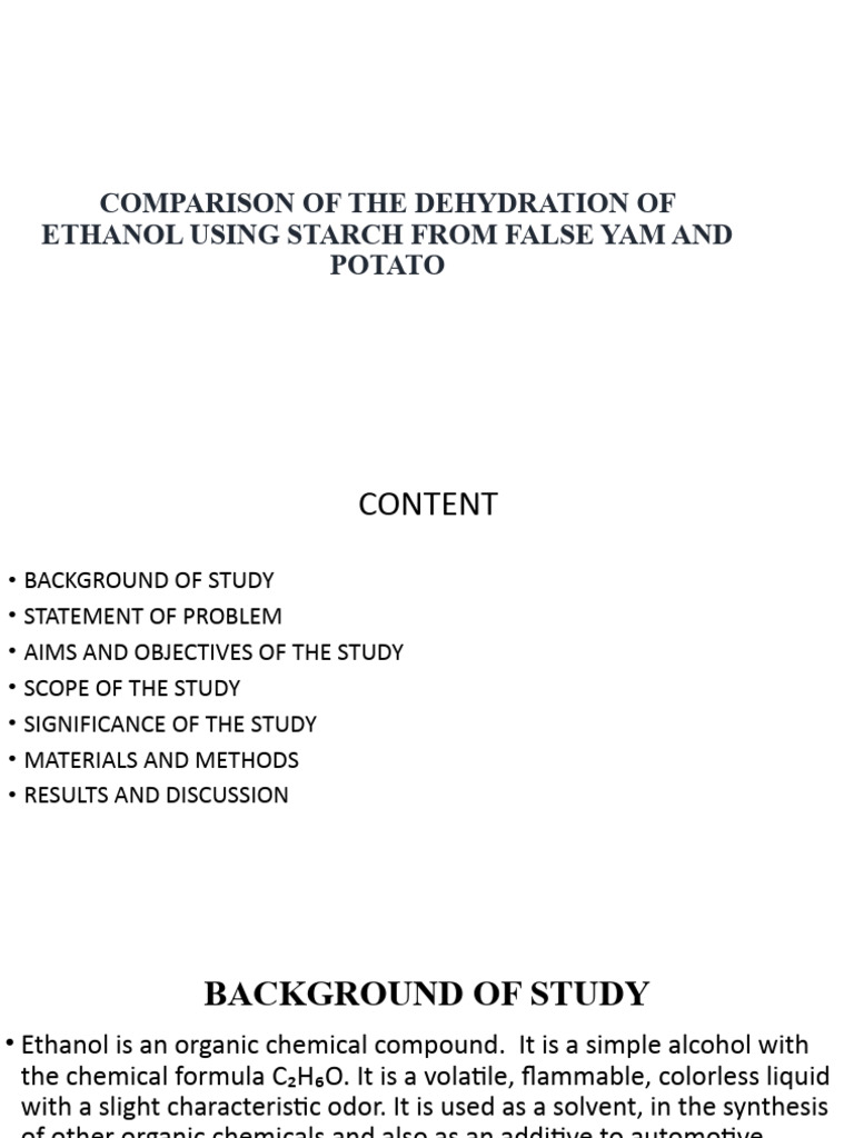 COMPARISON OF THE DEHYDRATION OF ETHANOL USING STARCH FROM FALSE YAM ...