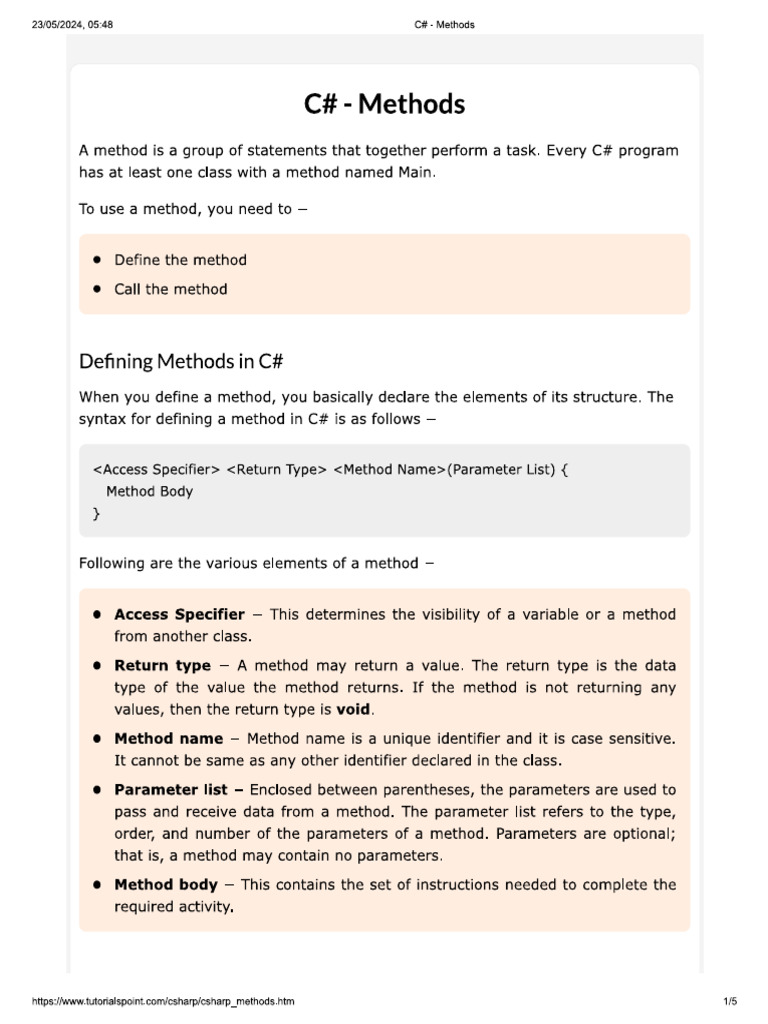 Methods C# | PDF