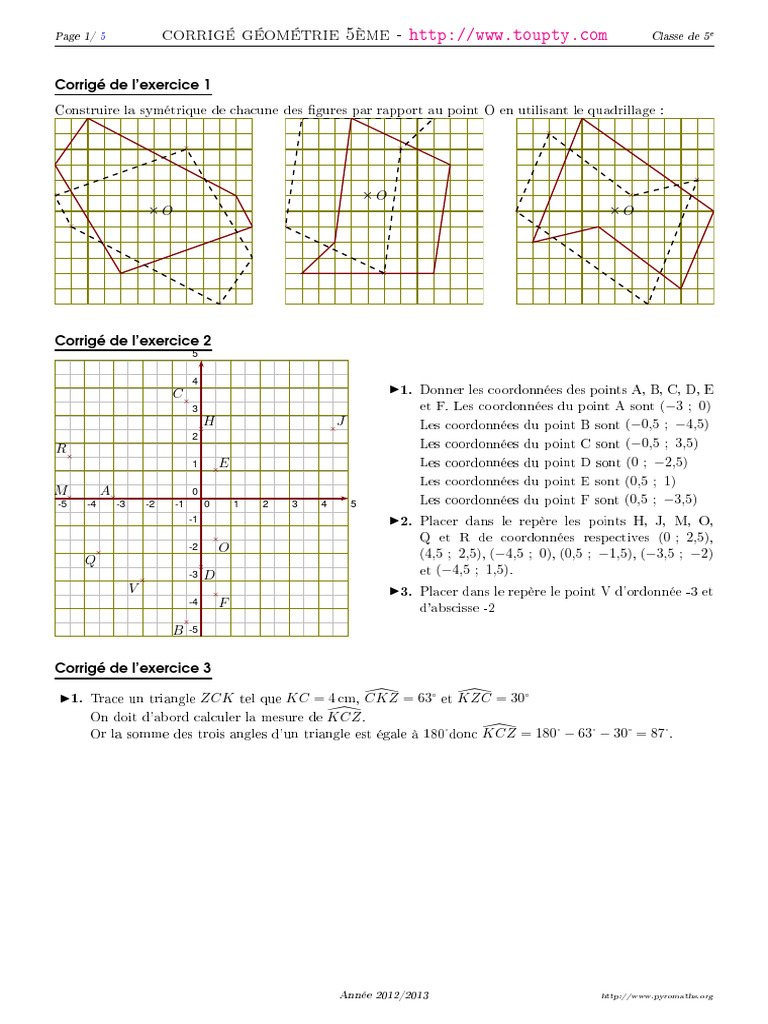 Exercices de géométrie corrigés 5ème | PDF | Triangle | Géométrie