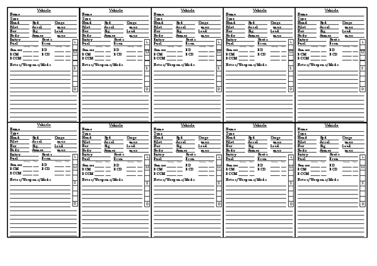 Rigger Vehicle Cards | PDF
