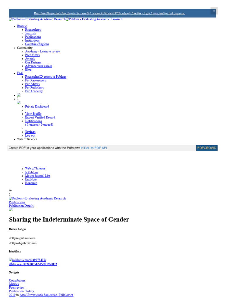 Sharing The Indeterminate Space of Gender - Publons - HTML | PDF ...