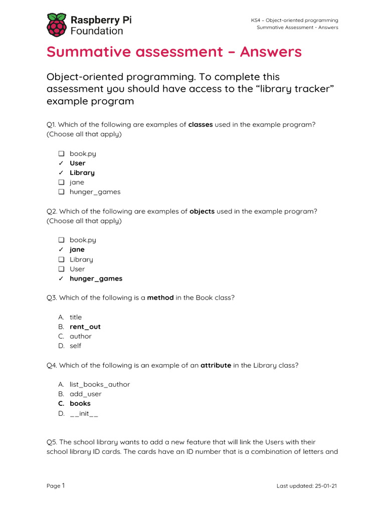 Summative Assessment Answers - OOP - KS4 | PDF | Inheritance (Object Oriented Programming ...