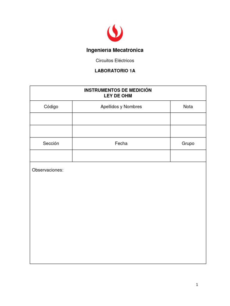 Lab 1a 2024 | PDF | Resistencia Eléctrica y Conductancia | Red eléctrica