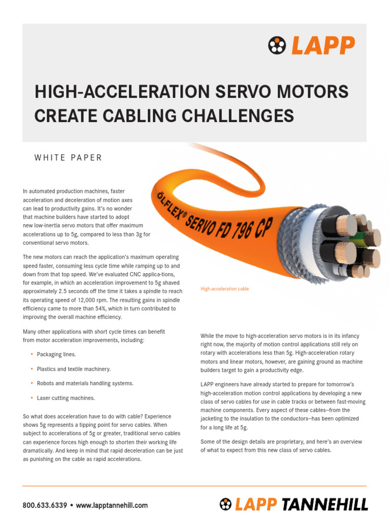 High Acceleration Servo Motors Create Cabling Challenges | PDF | Engines | Machines