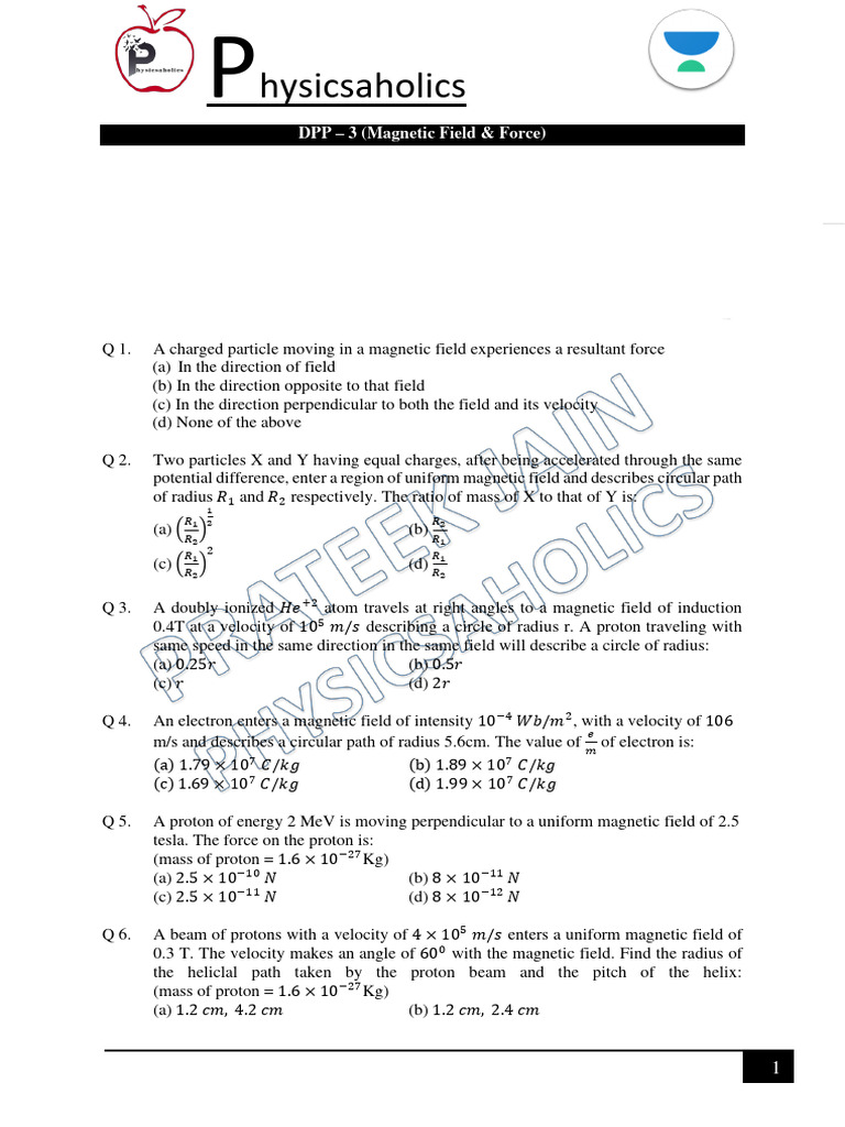 Magnetic Field - Force - Moving Charge in Magnetic Field, Helical Path | PDF | Electronvolt ...