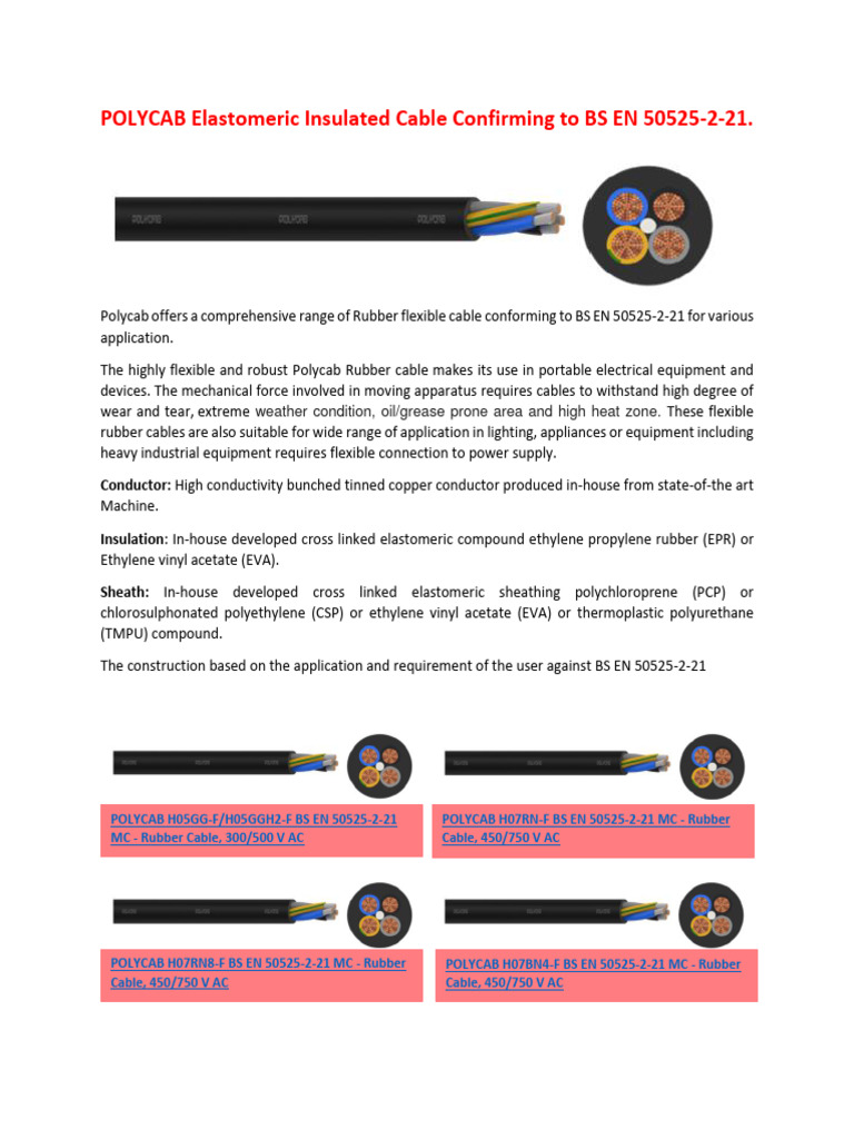 Polycab Rubber Cables Catalog | PDF | Alternating Current | Electrical ...