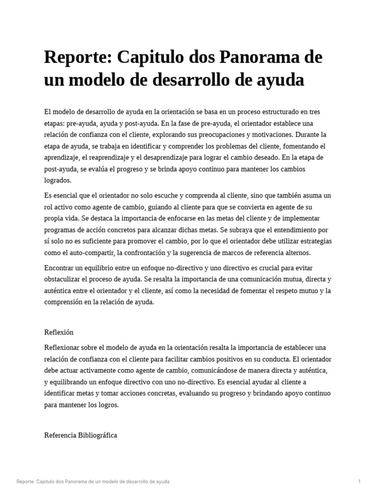 Reporte Capitulo Dos Panorama de Un Modelo de Desarrollo de Ayuda | PDF | Ciencias del ...