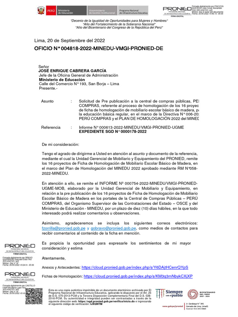 Oficio 4818 2022 Minedu Vmgi Pronied de | PDF | Ministerio ...