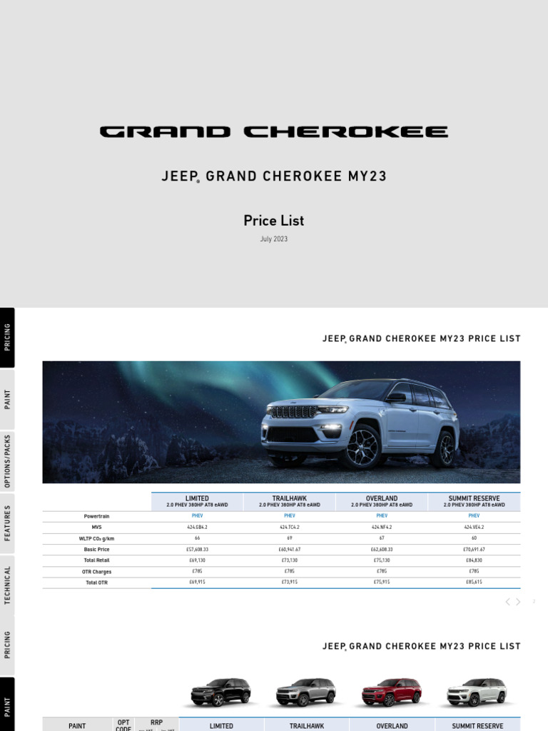 Jeep Grand Cherokee MY23 Price List-July-2023 | PDF | Horsepower | Four ...