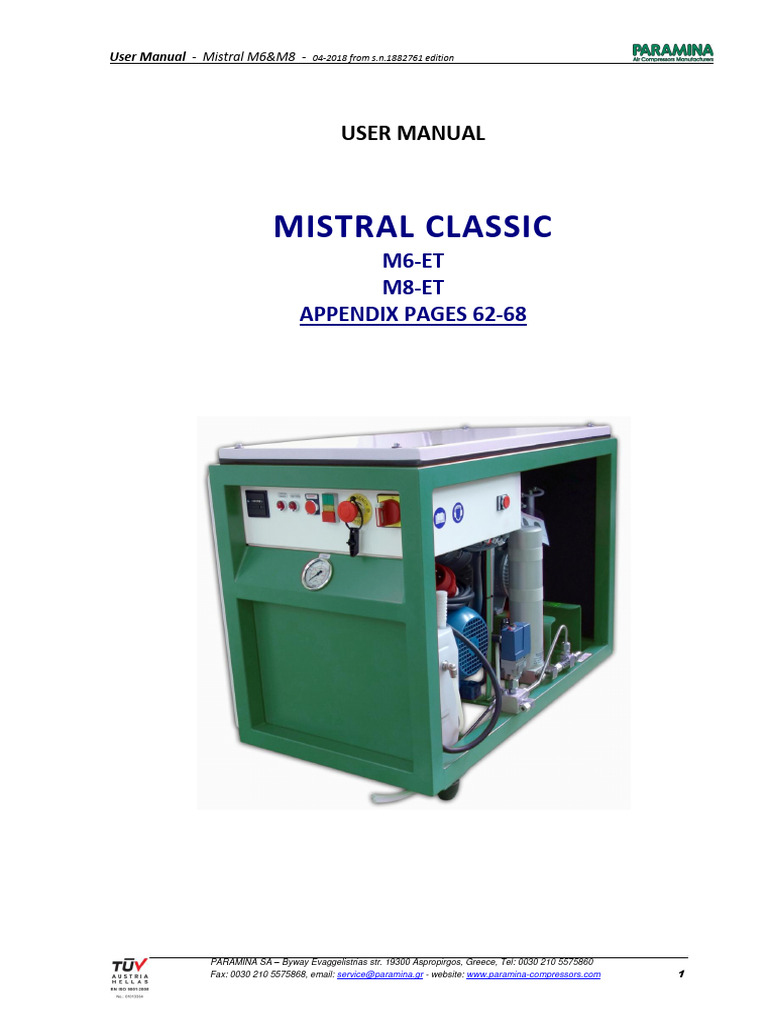 Mistral M6 M8 Classic User Service Manual 04 2018 Edtion From s.n.1882761 Eng | PDF | Valve ...