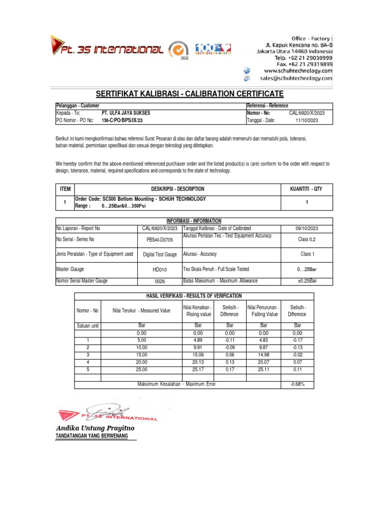 Sertifikat Kalibrasi Ujs | PDF