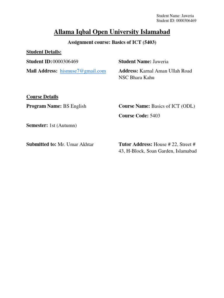 5403 Basics of ICT | Download Free PDF | Computer Network | Input/Output