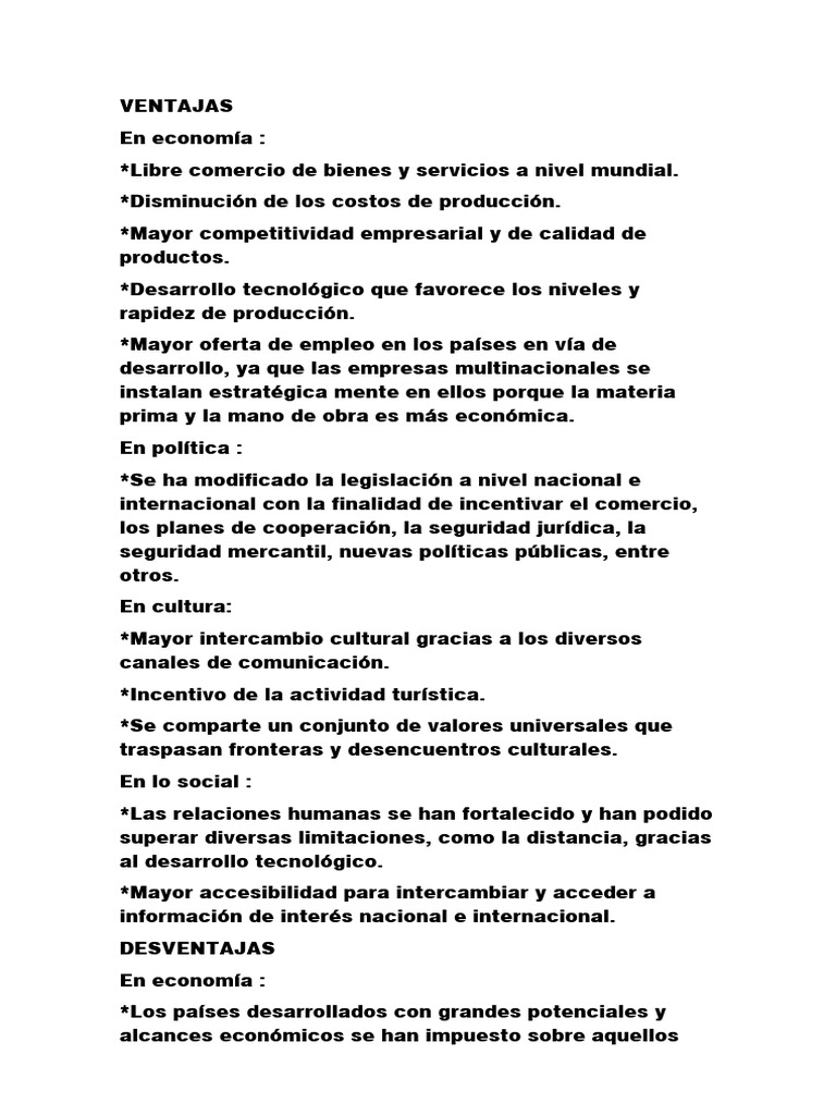 Ventajas y Desventajas de La Globalizacion | PDF | Globalización | Business