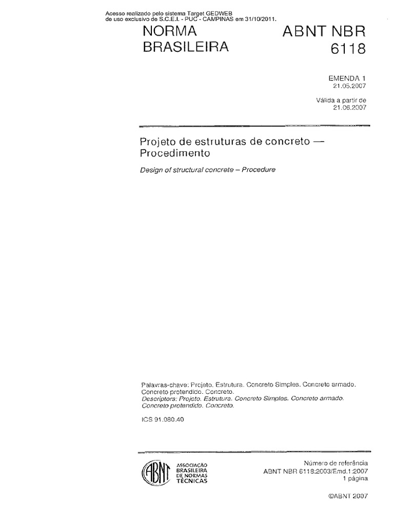 NBR 6118-2007 - Projeto de Estruturas de Concreto - Procedimento | PDF