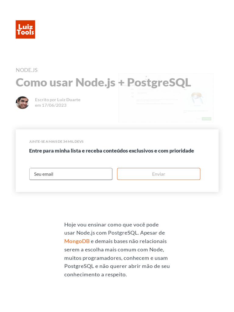 Como Usar Node - Js + PostgreSQL - LuizTools | PDF | SQL | Postgre SQL