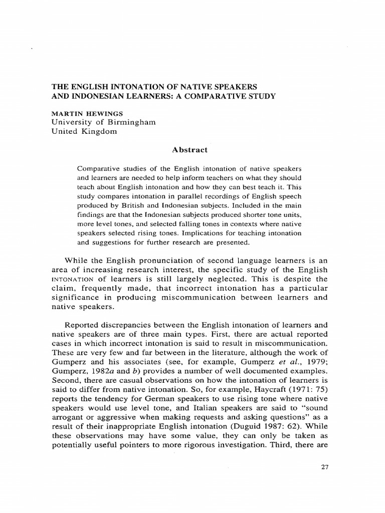 University Birmingham: English Intonation | PDF | Tone (Linguistics ...