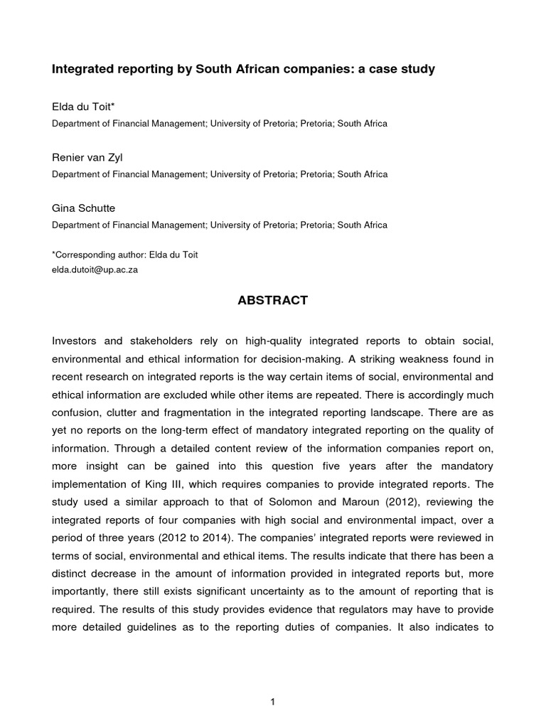 DuToit Integrated 2017 | PDF | Sustainability | Governance