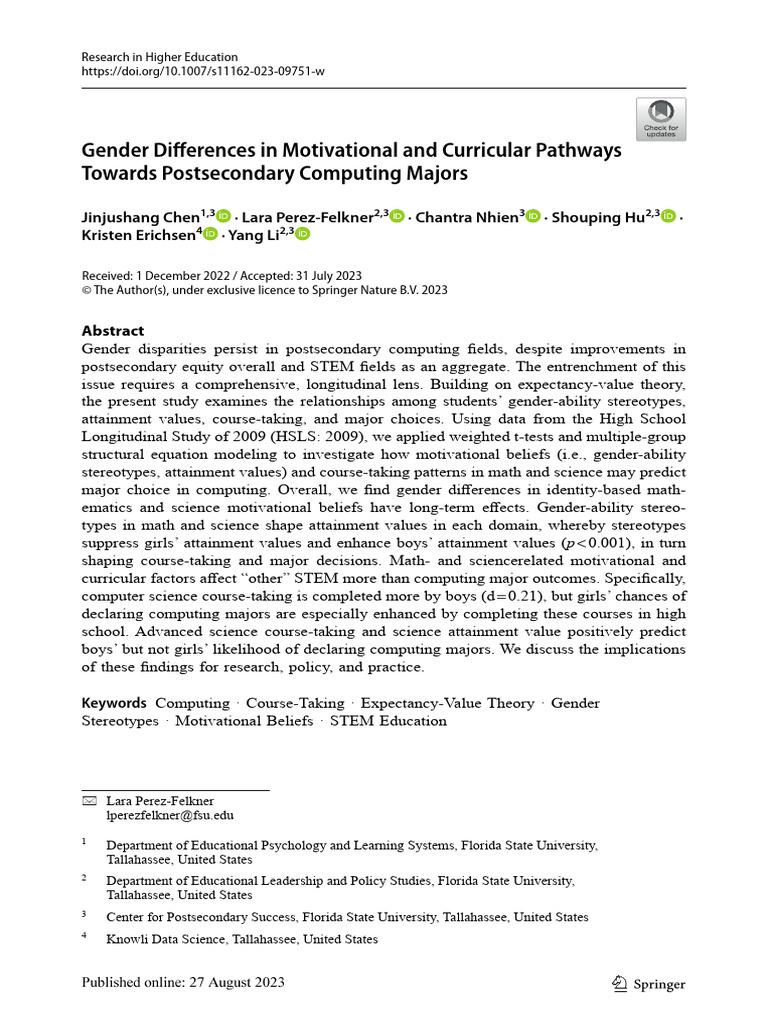 Gender Differences in Motivational and Curricular Pathways Towards ...