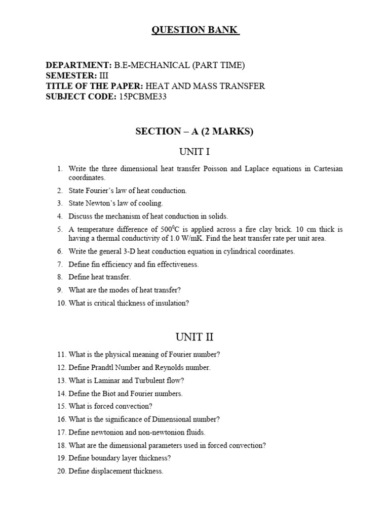 HMT Question Bank 2021 | PDF | Heat Transfer | Heat Exchanger