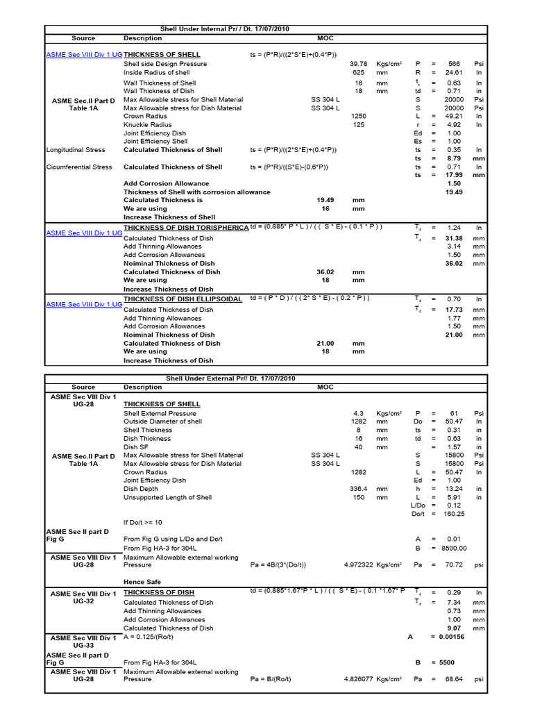 Toaz - Info Thickness Calculation of Pressure Vessel Shellxls PR | PDF | Mechanical Engineering ...