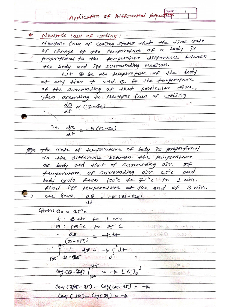 Applications of Differential Equations (Handwritten) | PDF