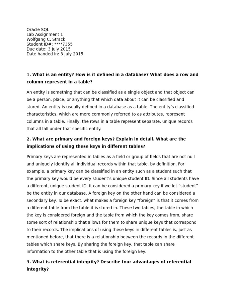 Assignment 1 | PDF | Table (Database) | Information Technology Management