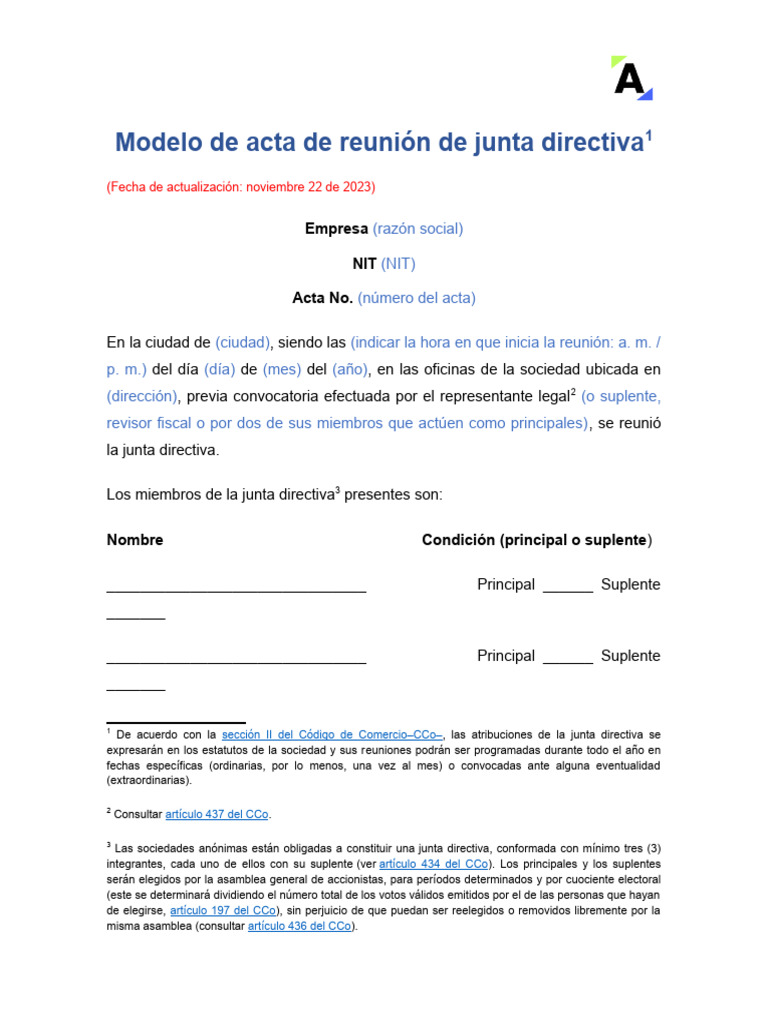 VA23 Acta de Reunion de Junta Directiva | PDF | Gobierno