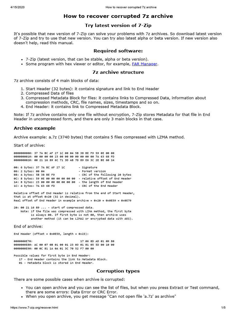 How to recover corrupted 7z archive | PDF | Zip (File Format) | Computer Science