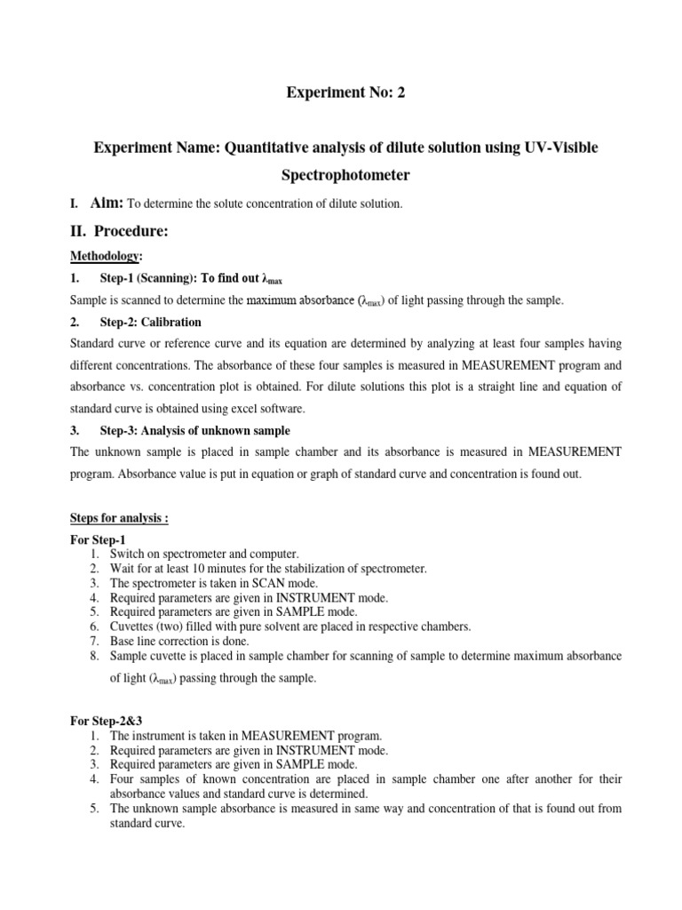 Experiment No 2 UV Vis Analysisn | PDF | Ultraviolet–Visible Spectroscopy | Absorbance