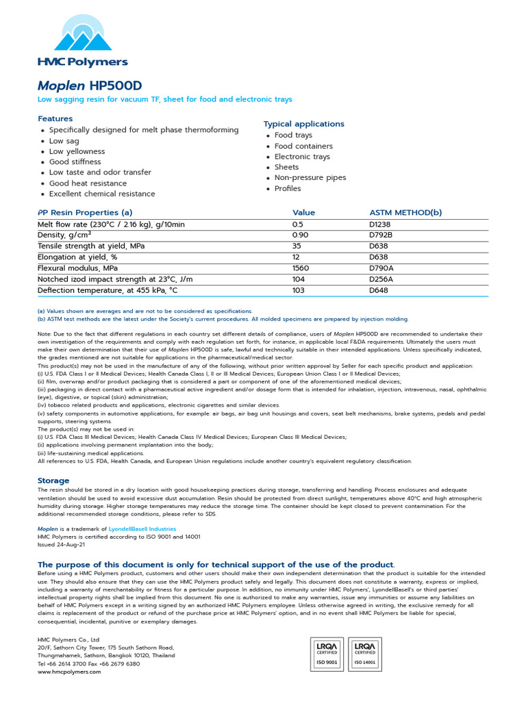 Moplen HP500D | Download Free PDF | Medical Device | Food And Drug Administration