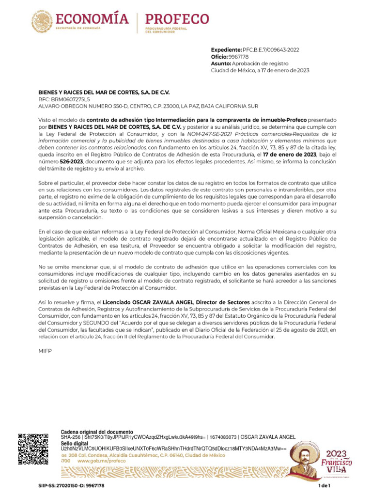 Contrato autorizado Profeco | PDF