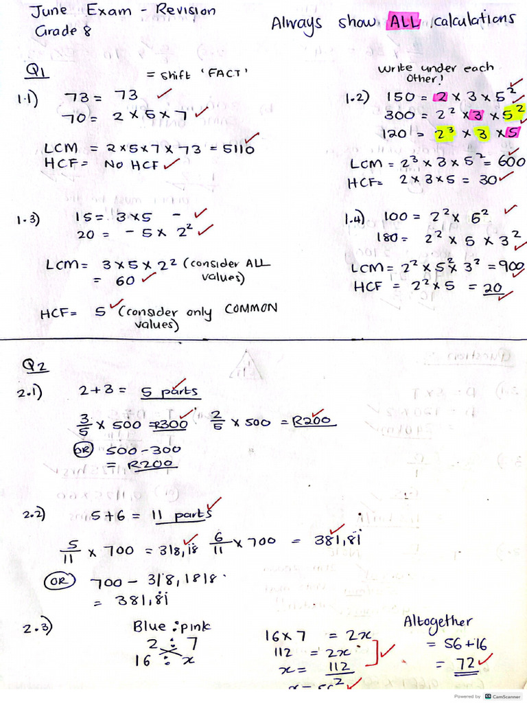 GRADE 8 MEMO - REVISION-Paper1 | PDF