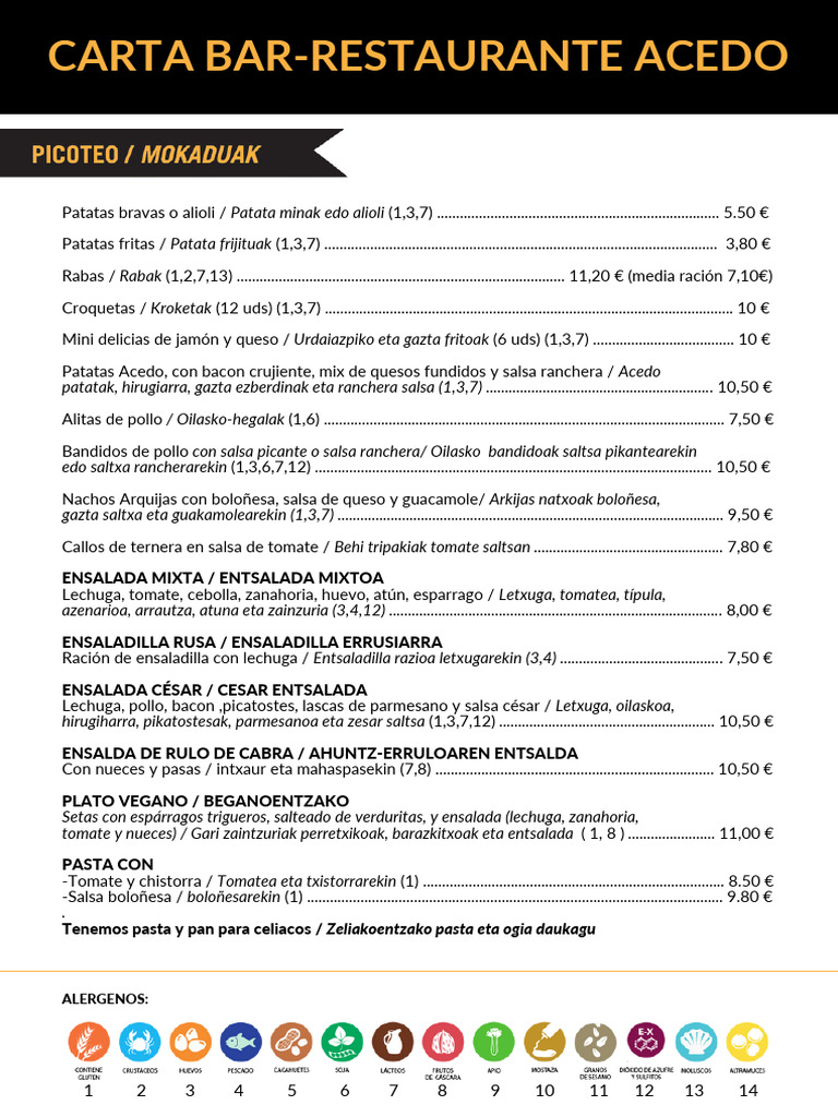 Carta Bar Restaurante Acedo 4 | PDF