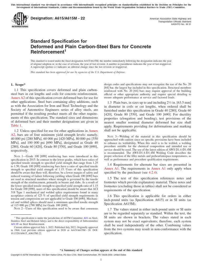 ASTM A615 - A615M-2022 Standard Specification For Deformed and Plain ...