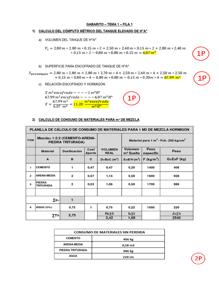 Gabarito Tema 1 Tanque Elevado | PDF | Materiales | Diseño arquitectonico