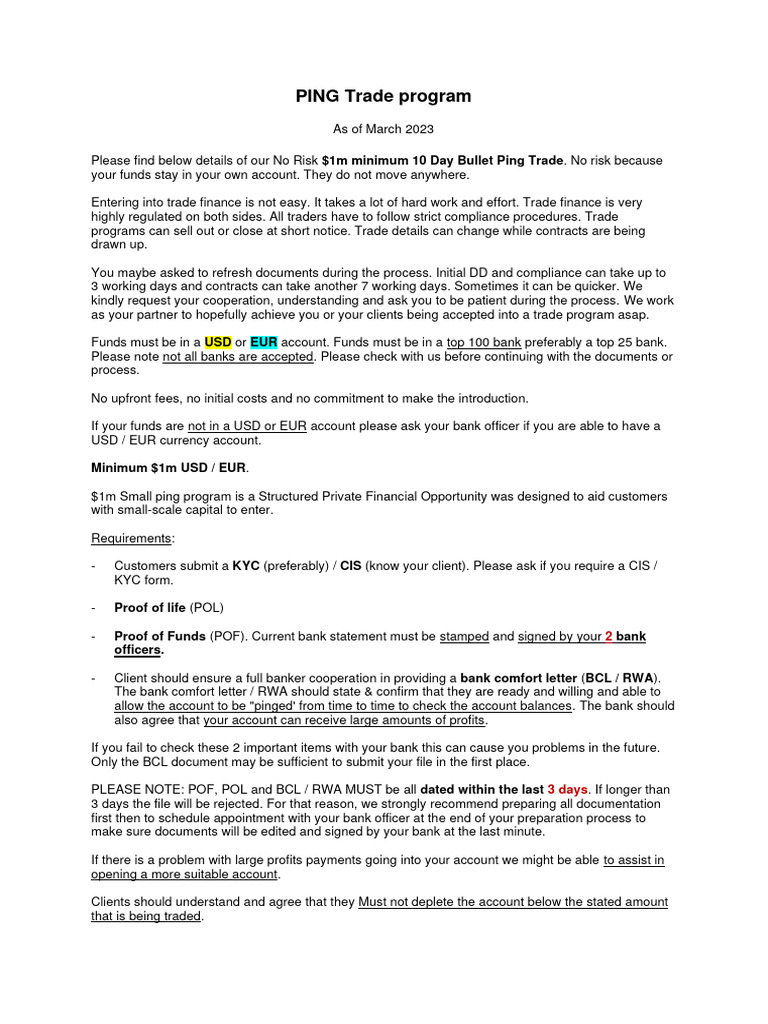 PING Trade program-SmallCap-USD-1m-March2023-GT | PDF | Banks | Euro