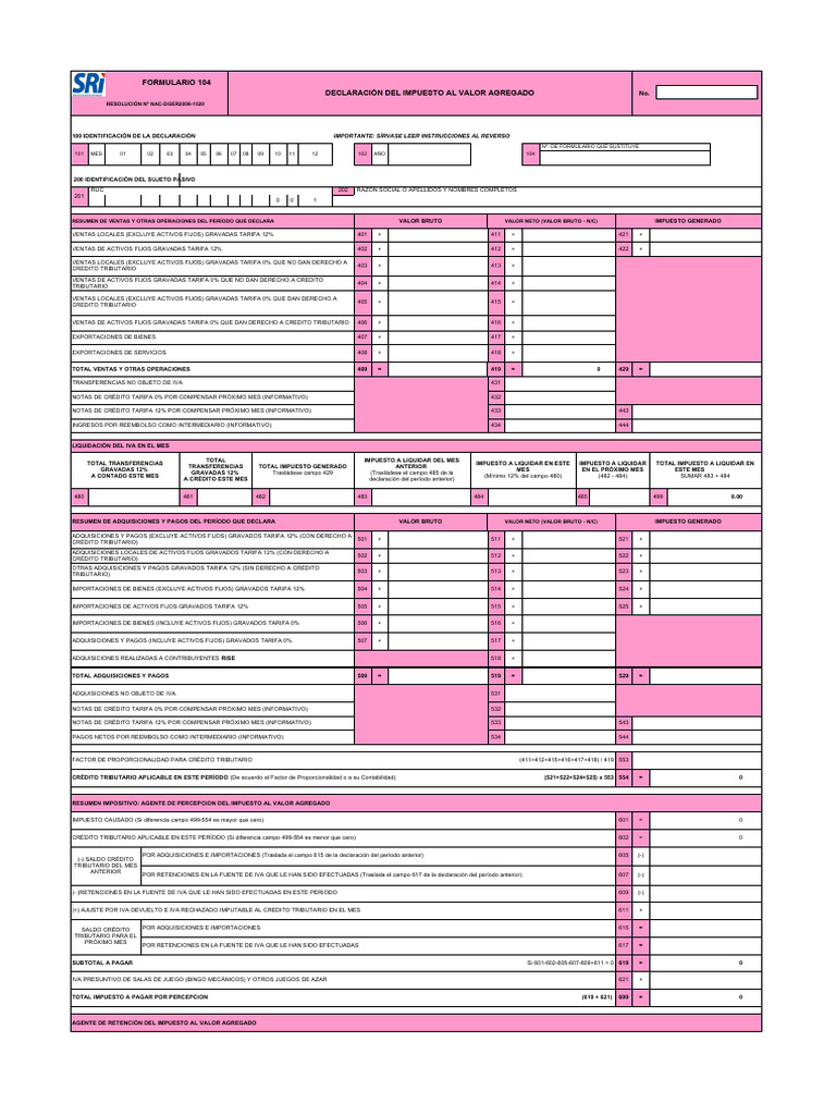Declaración IVA Formulario 104 | PDF | Impuesto al valor agregado | Jerga