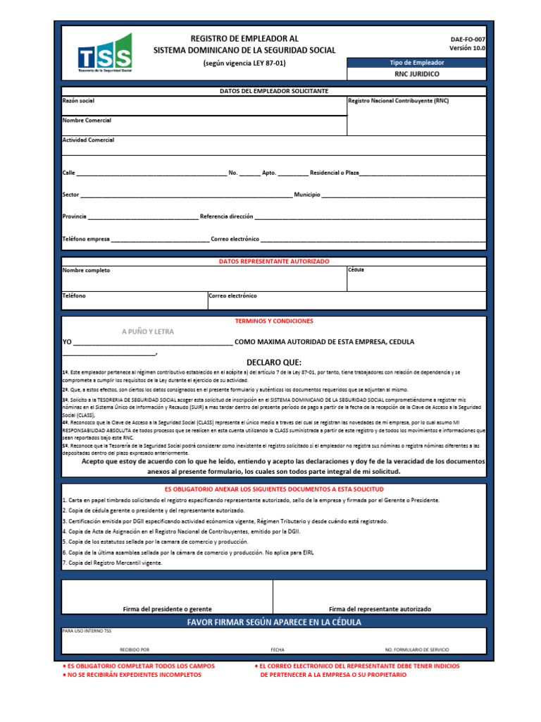 Formulario para Tss Dae-Fo-007v10 | PDF | Finanzas y administración del ...
