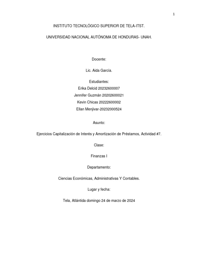 Actividad 7 Ejercicios de Capitalización e Interes. | PDF | Economias ...