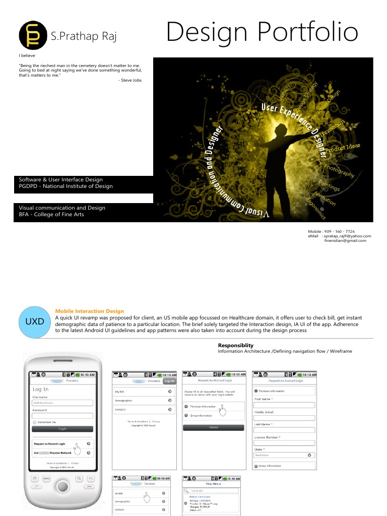 UX/UI Design Portfolio of S. Prathap Raj | PDF | User Interface | Design