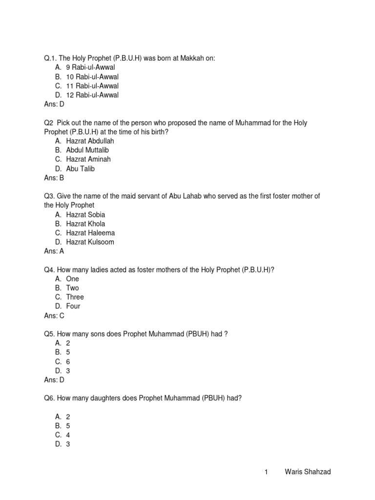 Question Answers For Quiz Competition | PDF | Muhammad | Umar