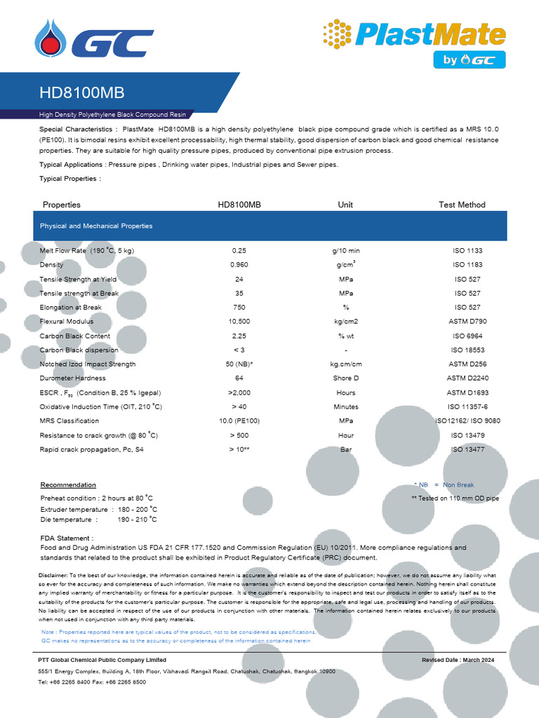 HD8100MB Technical Data Sheet 20240401092147 | PDF | Pipe (Fluid ...