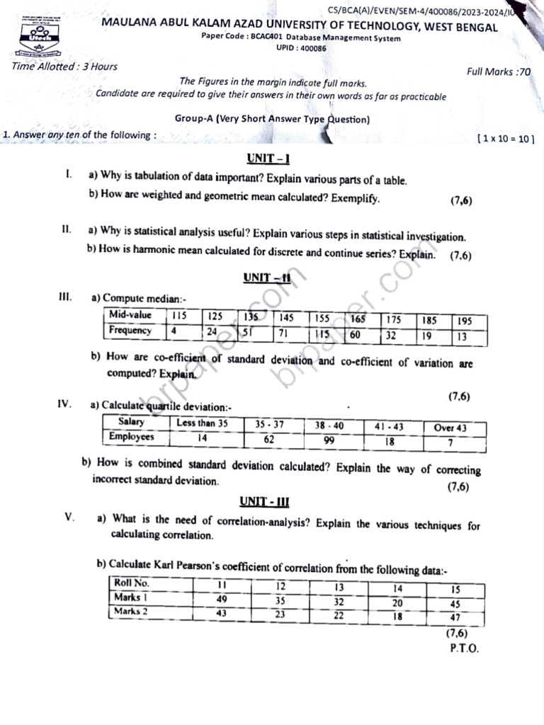 basic statistics questions paper 2024 | PDF | Regression Analysis | Applied Mathematics