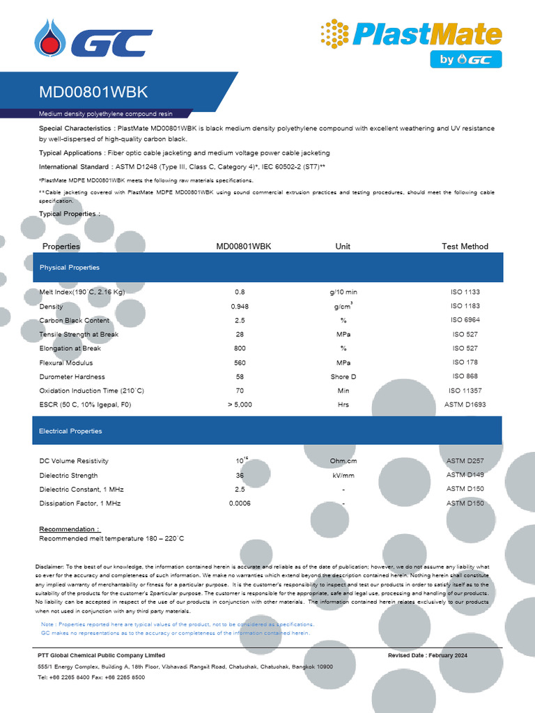 MD00801WBK Technical Data Sheet 20240227112644 | PDF | Polyethylene ...