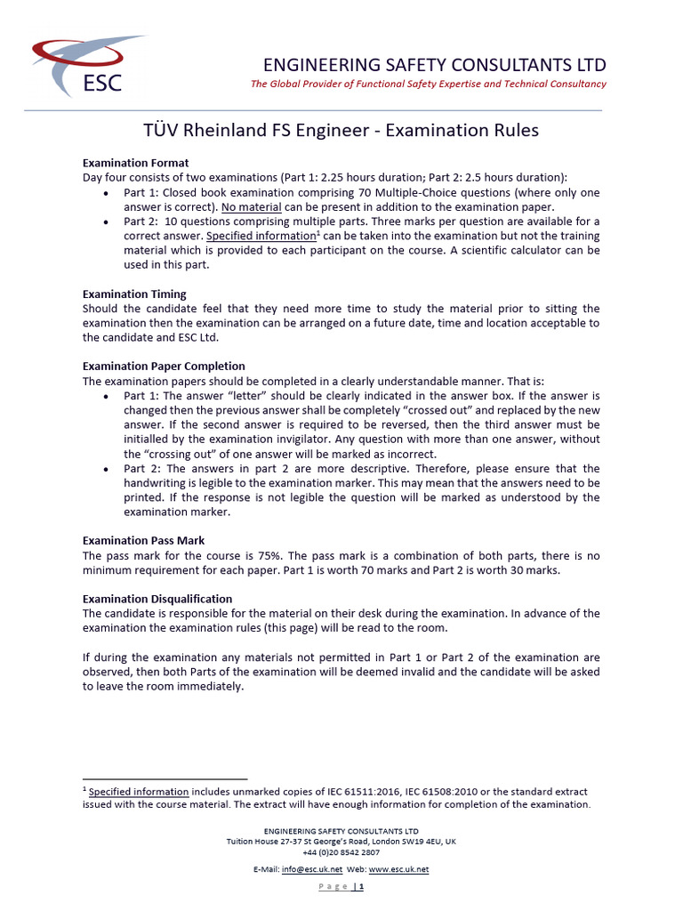 TUV FS Eng. Course Exam Rules Online - Dec2020 - Rev3 | PDF