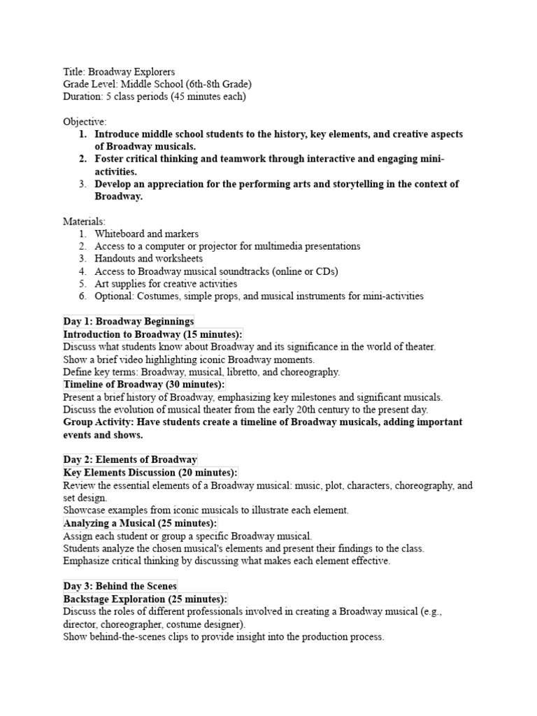 Broadway lesson | Download Free PDF | Musical Theatre | Human Communication